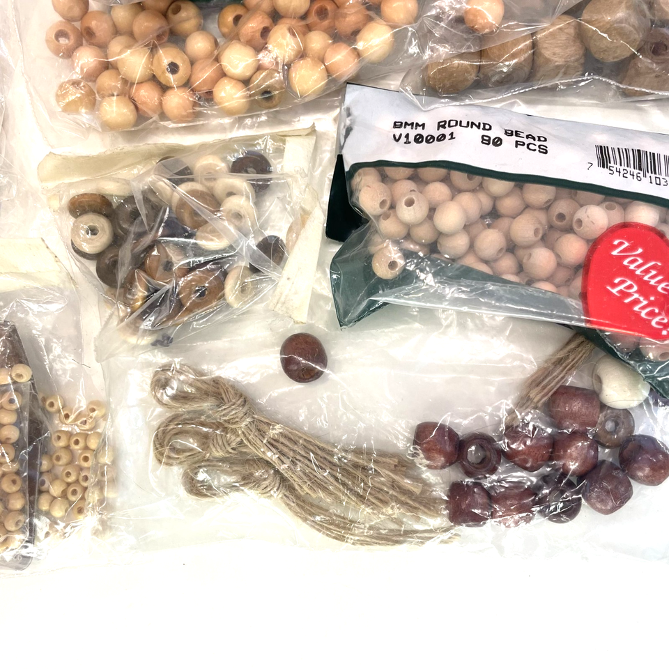 Assorted Unfinished Wood Bead Lot for Crafting Various Sizes & Shapes ...