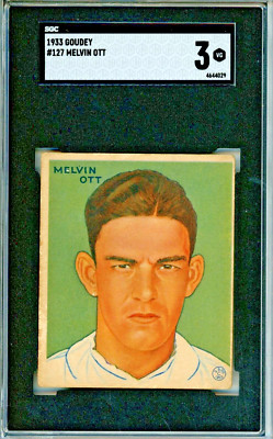 1933 Goudey Mel Ott baseball card, SGC graded VG 3, #127 in the set HOF ...