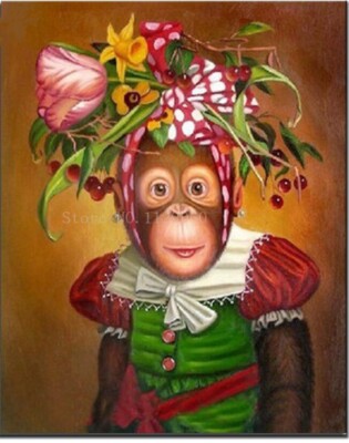 Monkey,flowers,Hand-painted Animal Art Oil painting Wall Decor Canvas ...