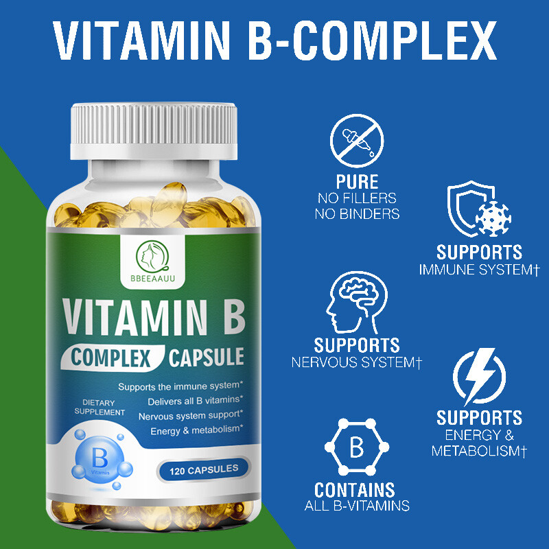 Vitamin B Complex 120 Capsules B1,B2,B3,B5,B6,B7,B9,B12, Immune Support ...
