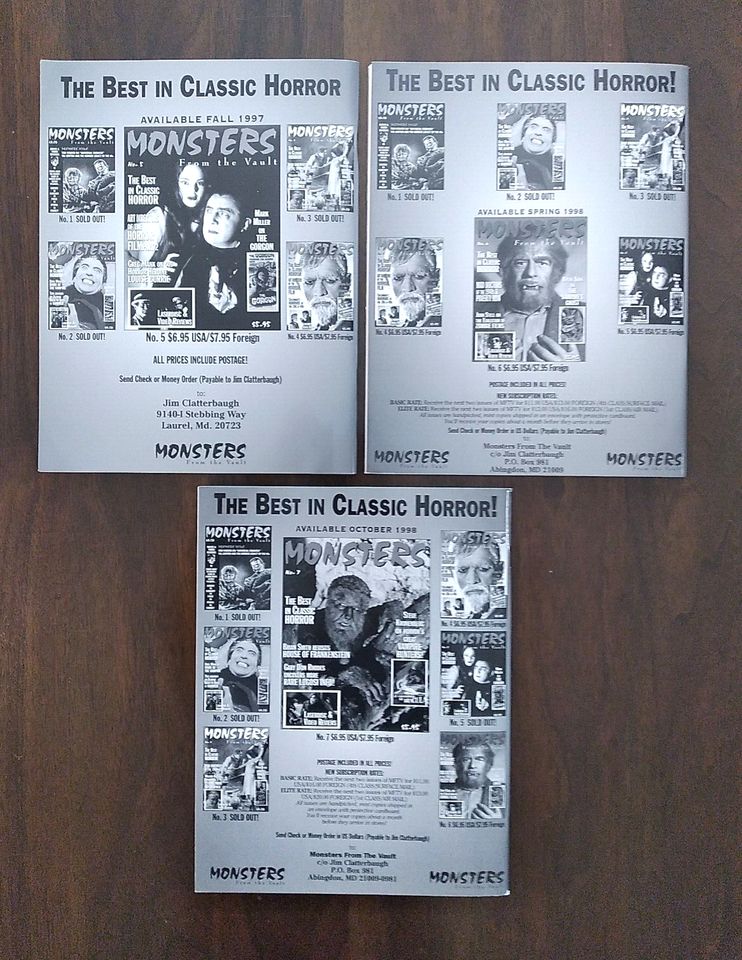 Monsters From The Vault #4-5-6 The Best In Classic Horror Magazines VG+ ...