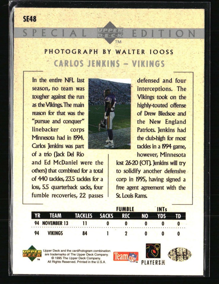 Carlos Jenkins 1995 Upper Deck Special Edition #SE48 Football Card | eBay