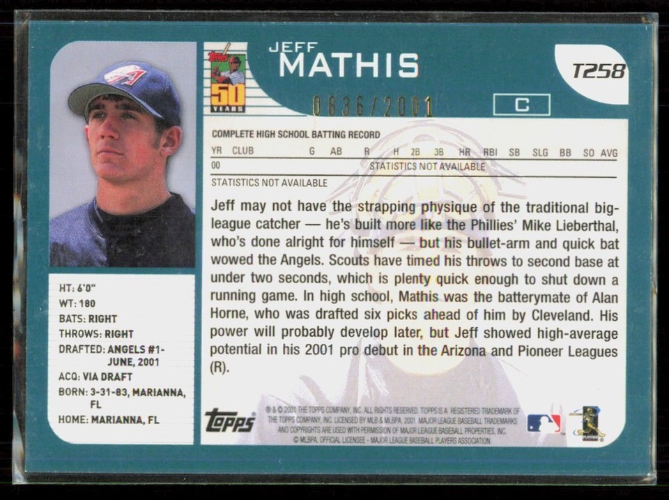 2001 Topps Traded & Rookies Gold Jeff Mathis /2001 #T258 | eBay
