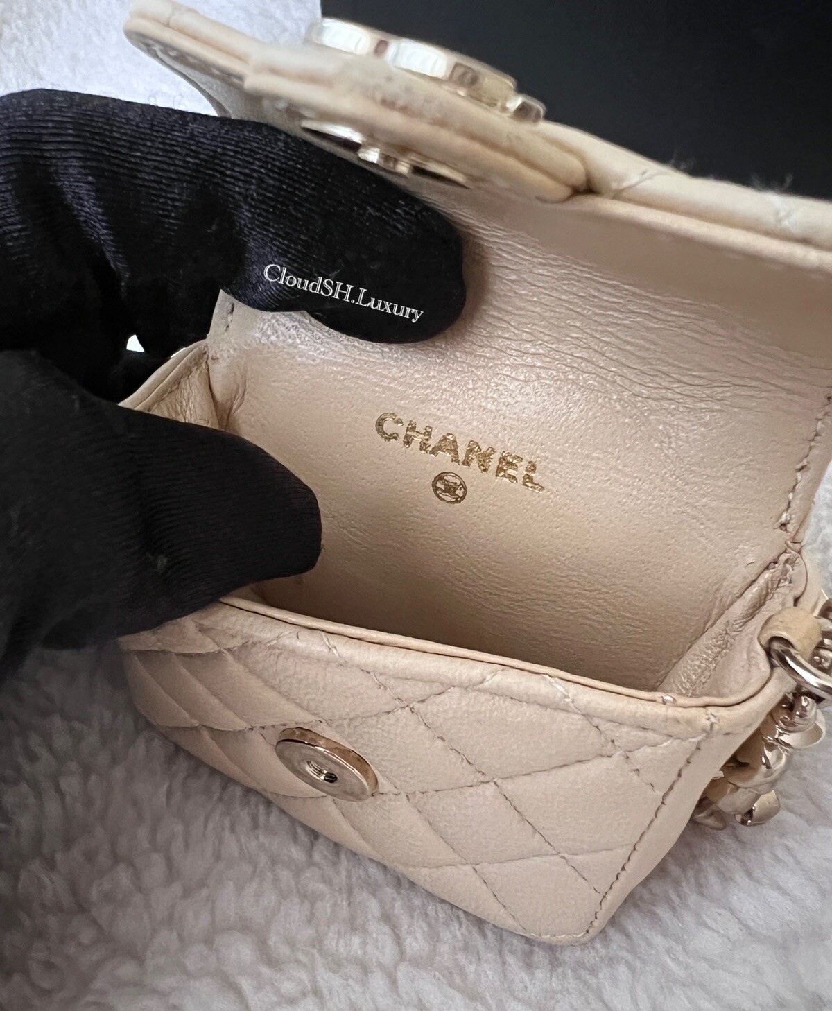 Auth Chanel Beige Mini Flap Bag Key Ring Bag Charm - Excellent ...