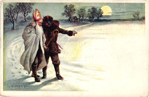 Krampus with Santa Claus Nikolo, Artist Signed F. Döcker, Vintage Postcard | eBay