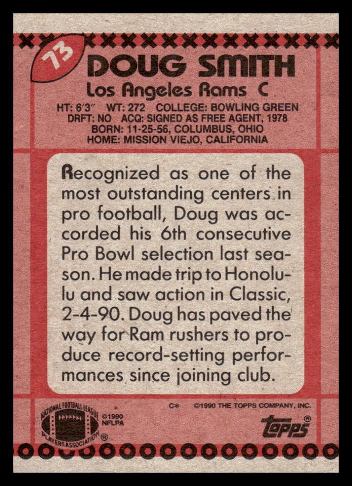 1990 Topps Doug Smith #73 Los Angeles Rams Football Card | eBay