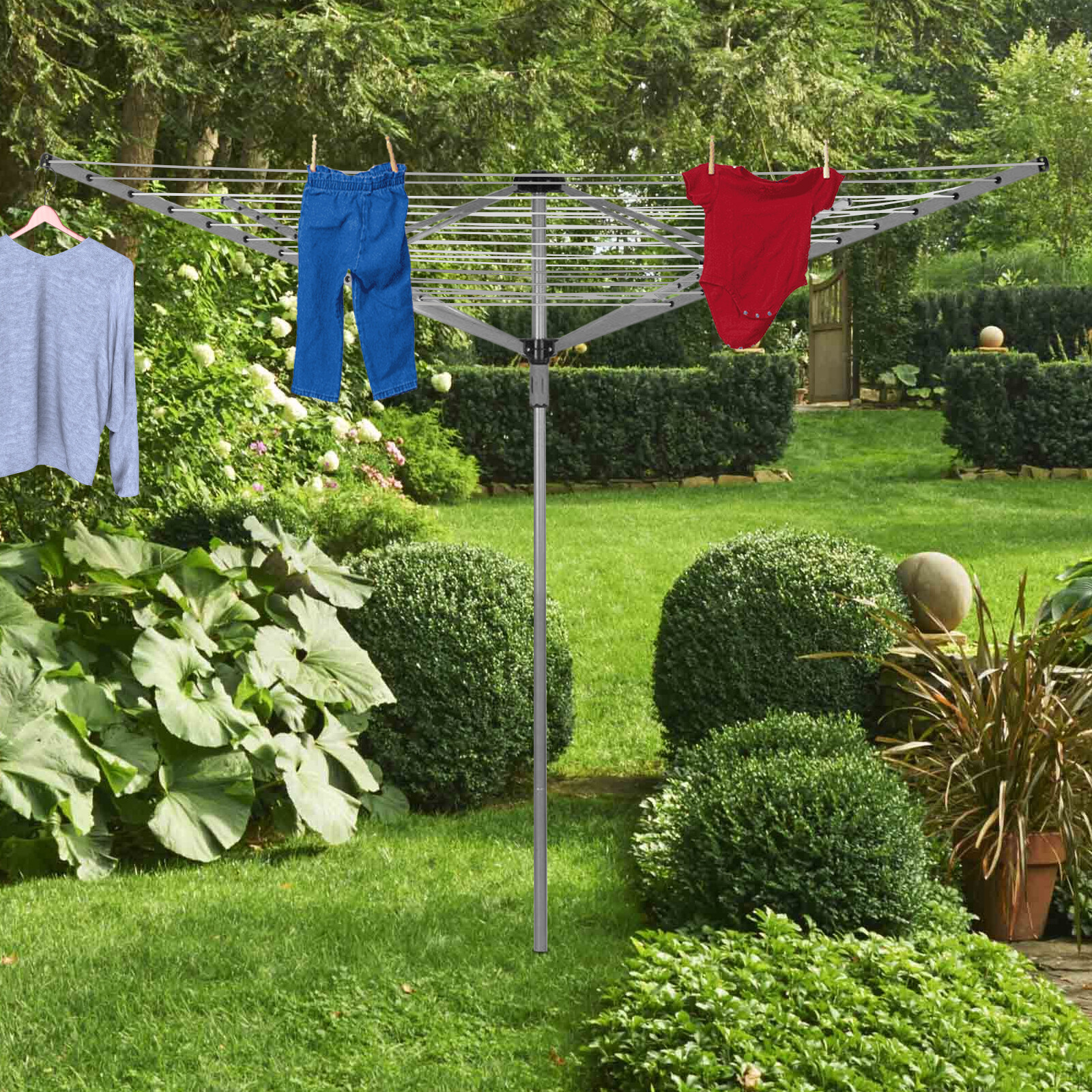 4 Arm Rotary Garden Washing Line Clothes Airer Dryer Free Cover Spike ...