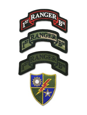1st Ranger BN Scroll grouping - 3 scrolls and a 75th unit insignia ...