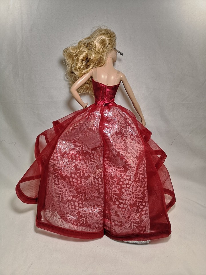 2015 HOLIDAY BARBIE Collector Blonde Doll Red Silver Dress - Mattel # ...