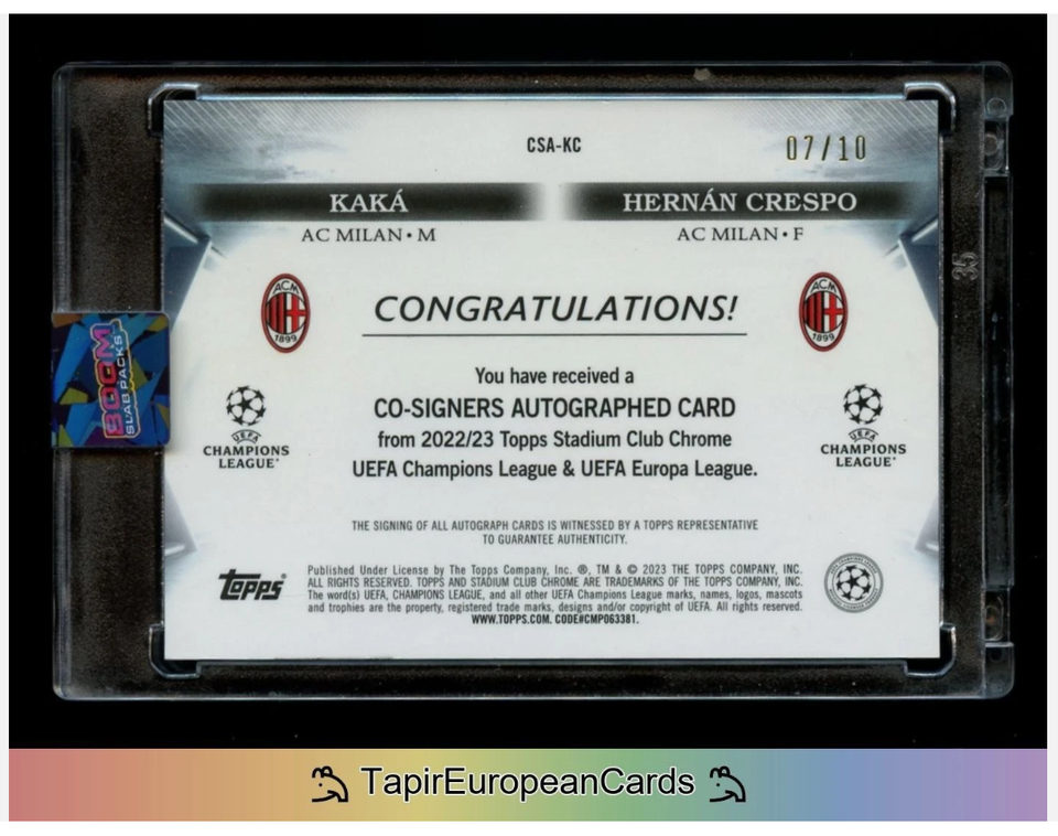/10 KAKA & HERNAN CRESPO 2022-23 Topps Stadium Club Dual Auto Autograph ...