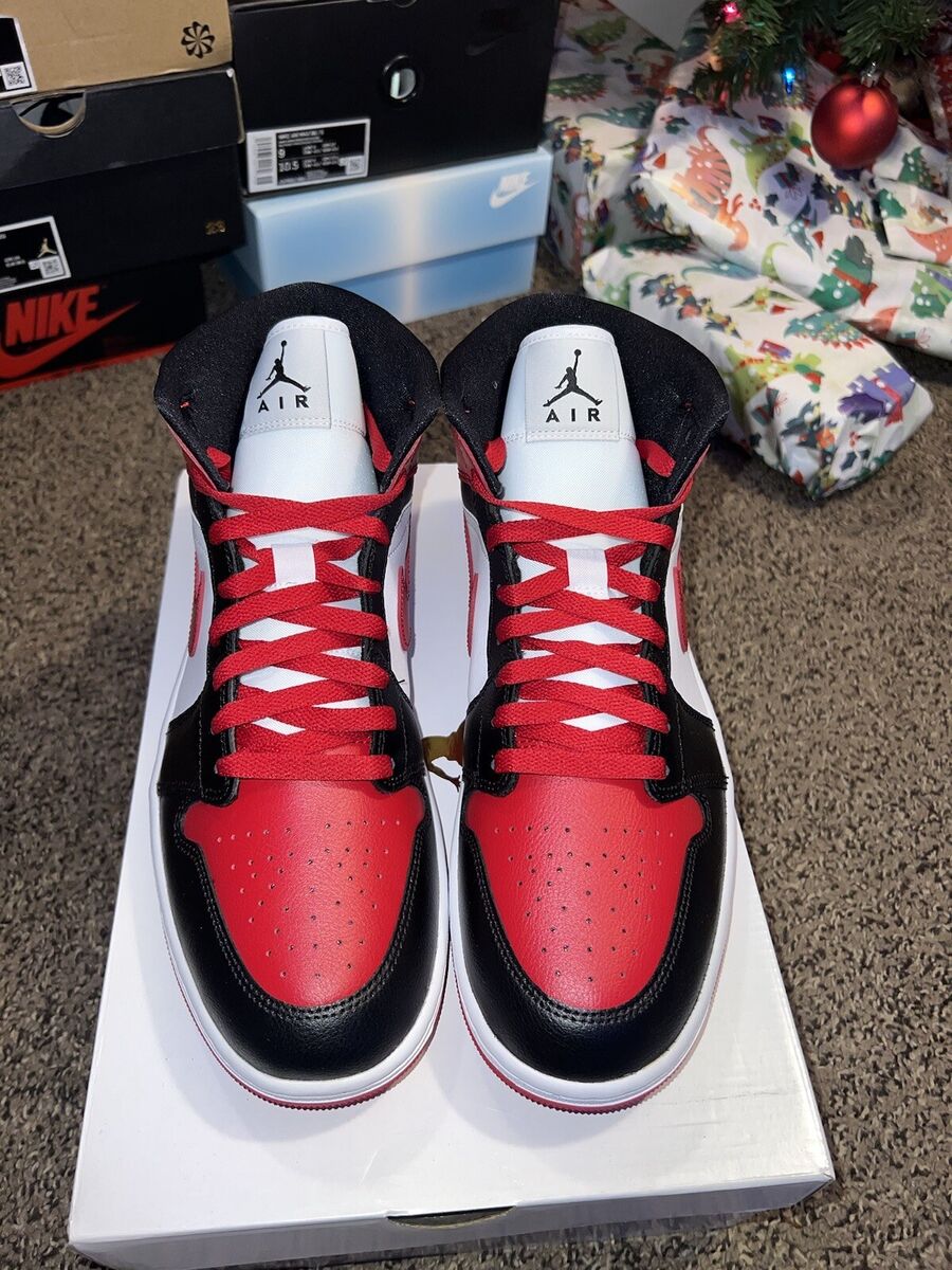 Nike Air Jordan 1 Mid Alternate Bred Toe Black Red - Women's Nike Air Jordan 1 Mid Alternate Bred Toe Black Red - Women's