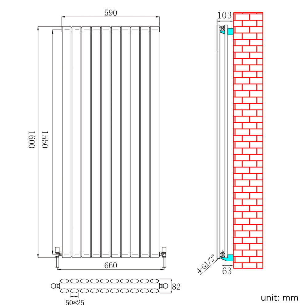 Oval Column Designer Radiator Mirror Horizontal Vertical Central ...