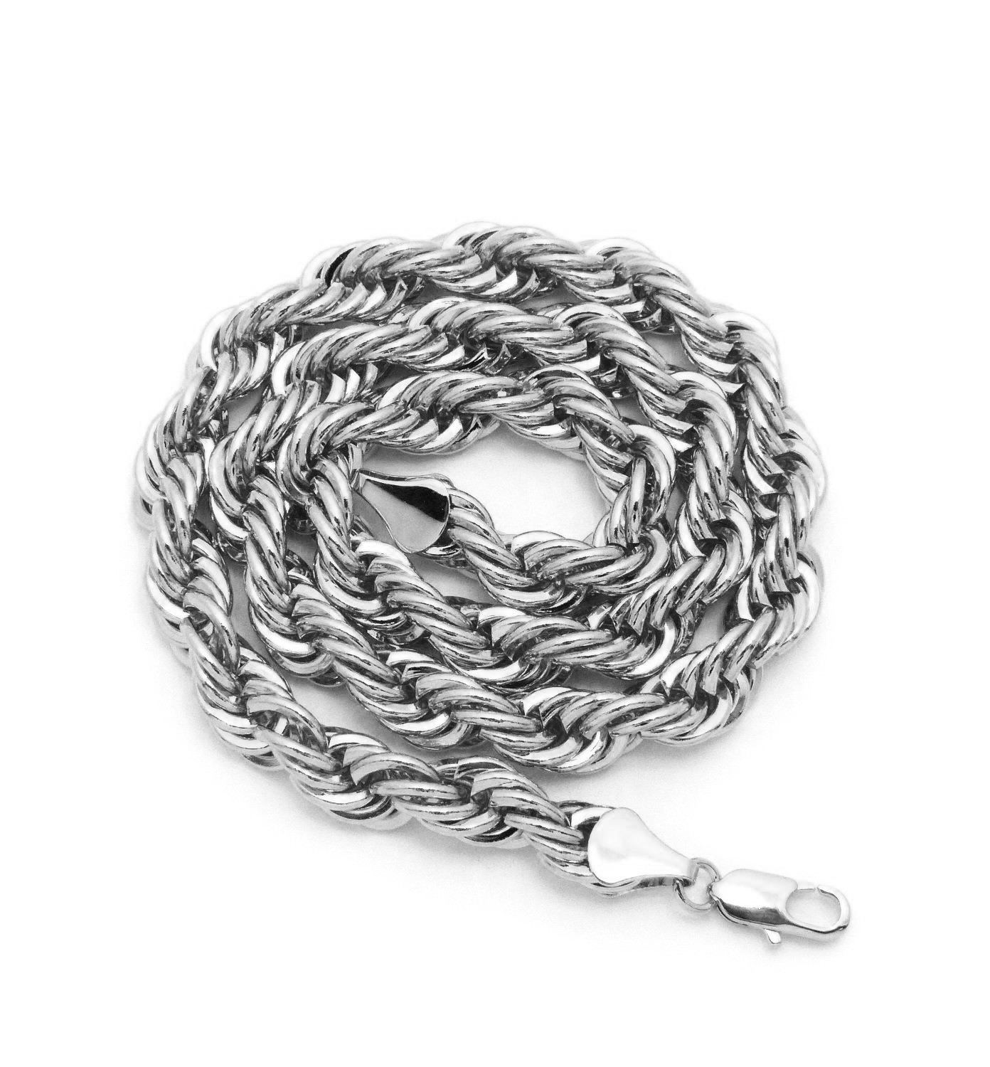 Men 90's Hip Hop Rapper Style Silver PT 4mm 24", 5mm 30" Rope Chain ...