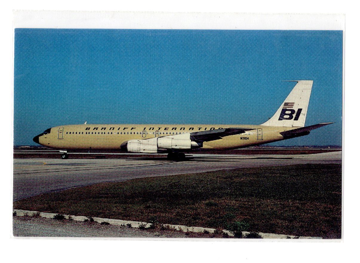Postcard Braniff International Boeing 707-327C Beige Black Airplane ...
