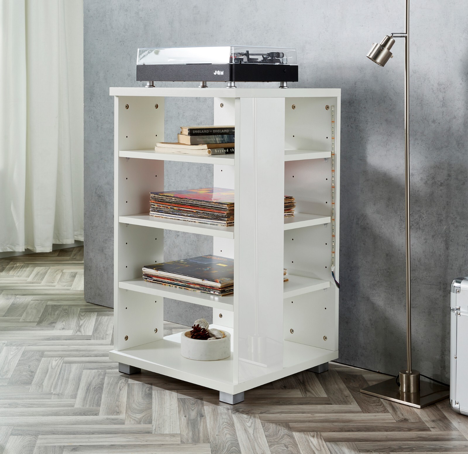 Wood Gloss White Hi Fi AV Rack Unit Cabinet with LED Lights 50 x 50 x ...