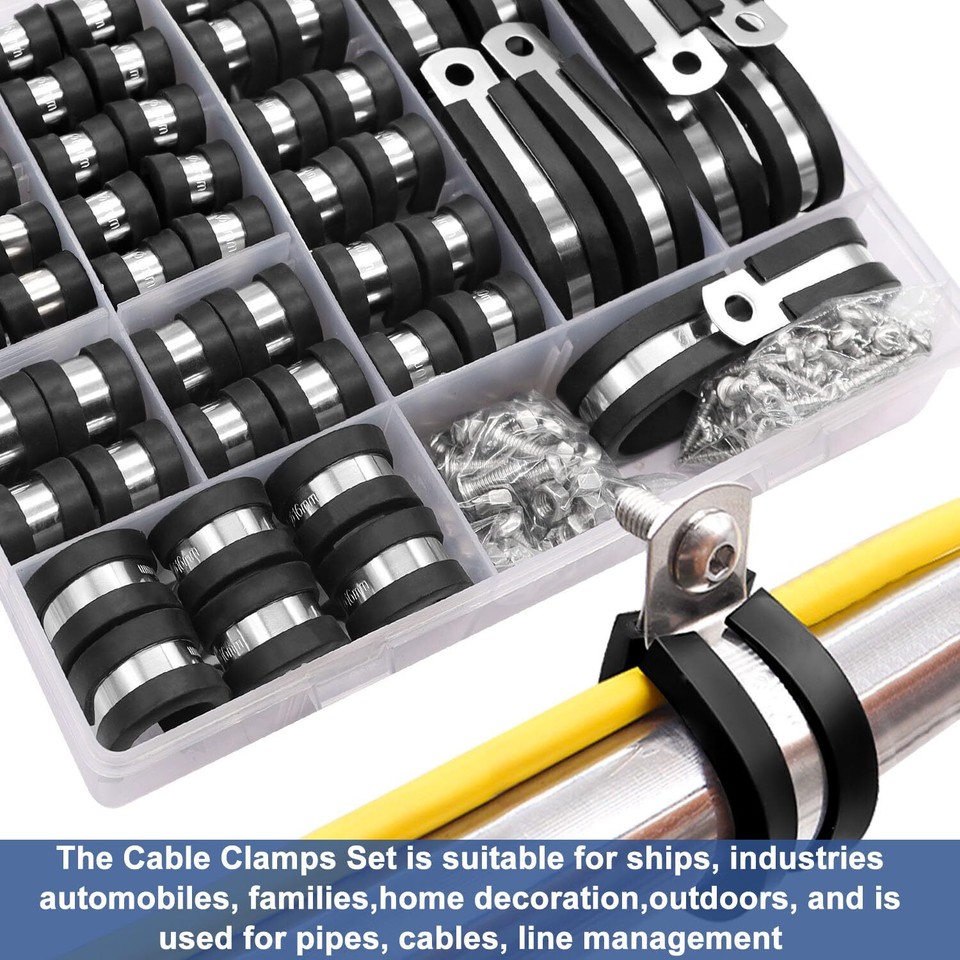 136PCS Cable Clamps Assortment Kit,10 Sizes 304 Stainless Steel Rubber ...