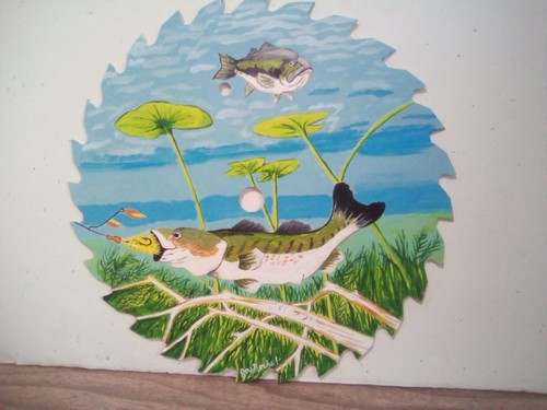 Hand Painted Saw Blade Fish Eating Lure Fishing Scene | eBay
