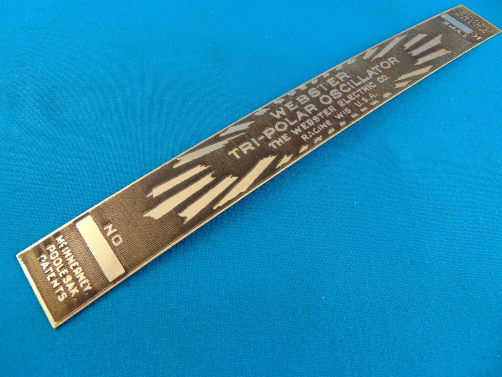 Webster Tri-Polar Oscillator Magneto Brass Data Plate Unstamped Unused ...