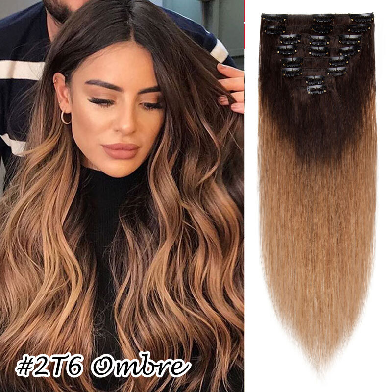 Seamless 100% Human Hair Extensions Clip In Real Remy Hair Piece Full ...