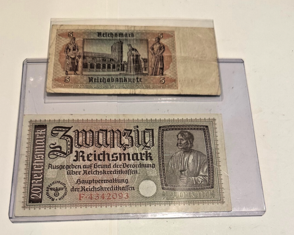 2 Authentic NAZI Germany WW2 Reichsmark Notes - Local Use and ...