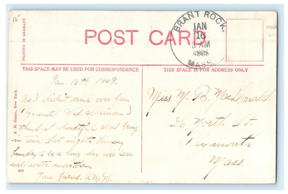 1909 View Of Beach And Cottages Brant Rock Massachusetts MA Handcolored ...