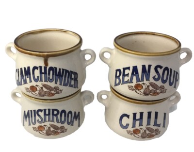 Vintage Set Of 4-Stoneware Ceramic Soup Bowls Clam Chowder Chili ...