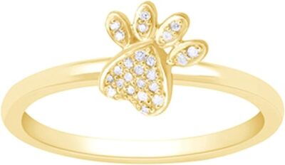 Paw Print Engagement Ring Natural Round Diamond Accents 10K Solid ...