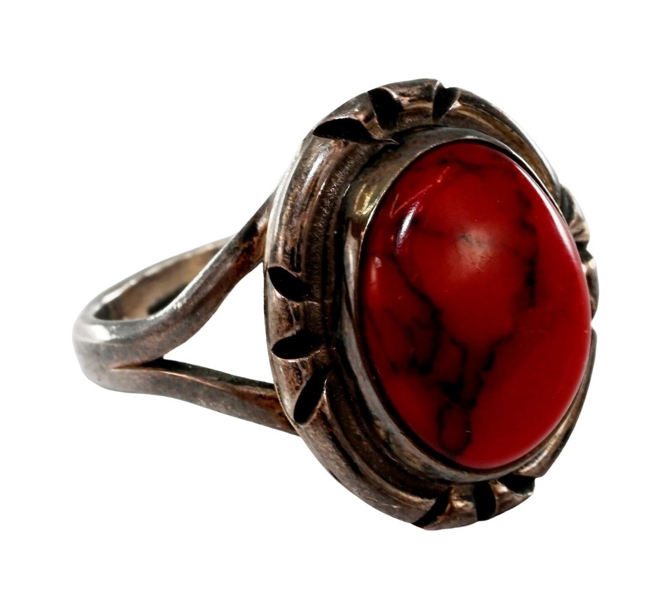 Early Signed Native American Sterling Silver 980 Red Jasper Ring! Size ...