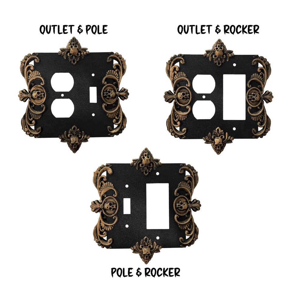 Gothic Skull Ornate Wall Plates - Outlet / Pole Combination (Gold) | eBay