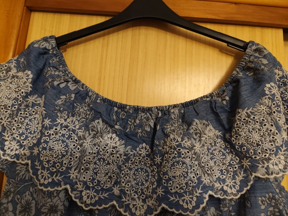LADIES BLUE FLORAL OFF THE SHOULDER TUNIC TOP 100% COTTON ?22/24 TU *NO ...