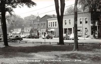 COLCHESTER, CT ~ MAIN STREET, STORES, ADV SIGNS, CARS, RPPC ~ c 1940-50 ...