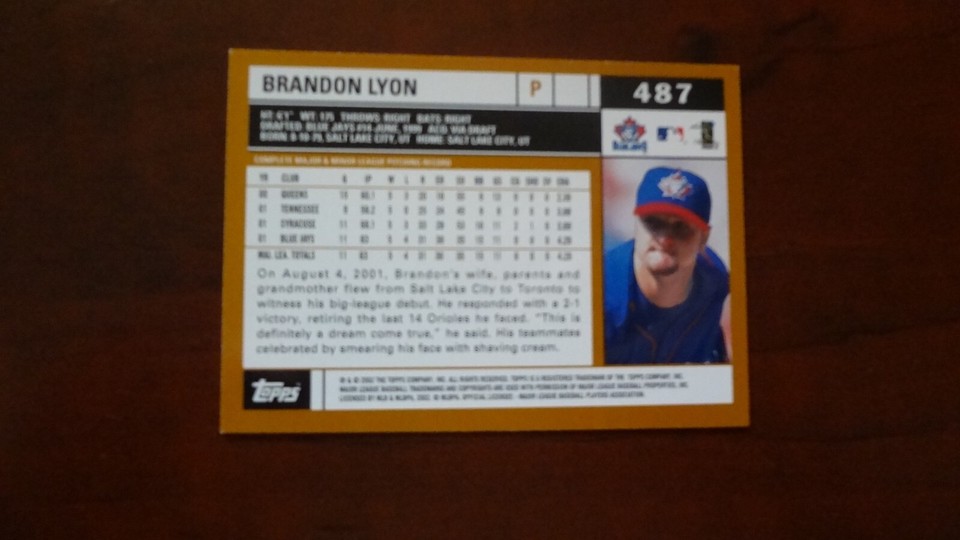 2002 TOPPS # 487 BRANDON LYON BASEBALL CARD | eBay