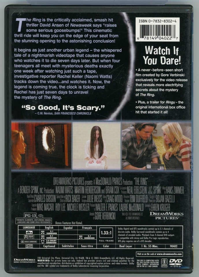 THE RING - Naomi Watts, Brian Cox (DVD, 2003) 678149040227 | eBay