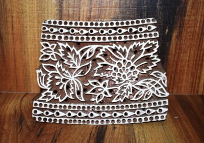 INDIAN WOOD HAND CARVED TEXTILE FABRIC BLOCK PRINT STAMP ETHNIC FLORAL ...