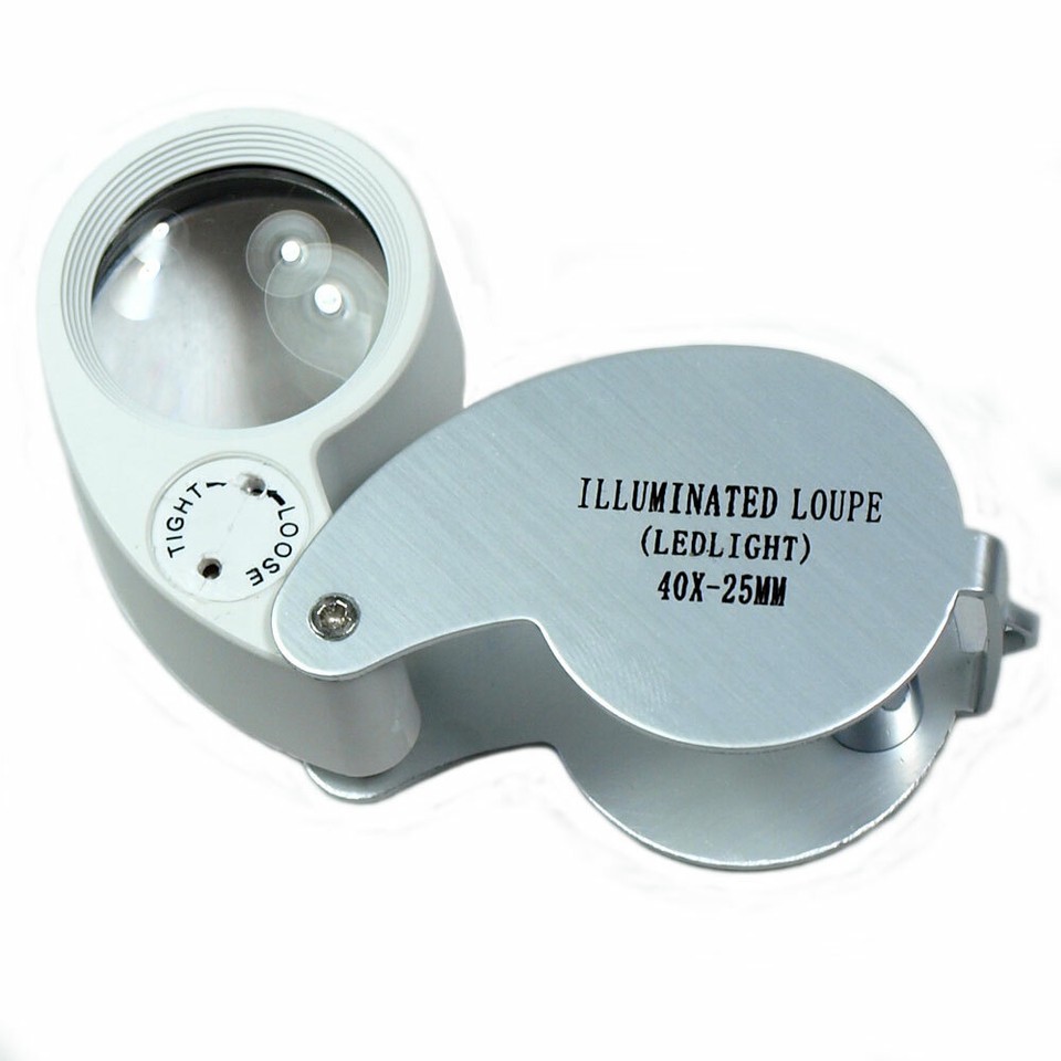 40X 25mm Illuminated Magnifier Jeweler LED Lighted Loupe Loop with Case ...