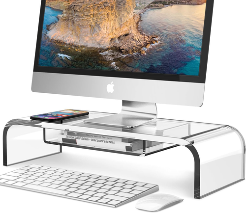 Computer Acrylic Monitor Stand Riser with Storage - Larger Size Single ...