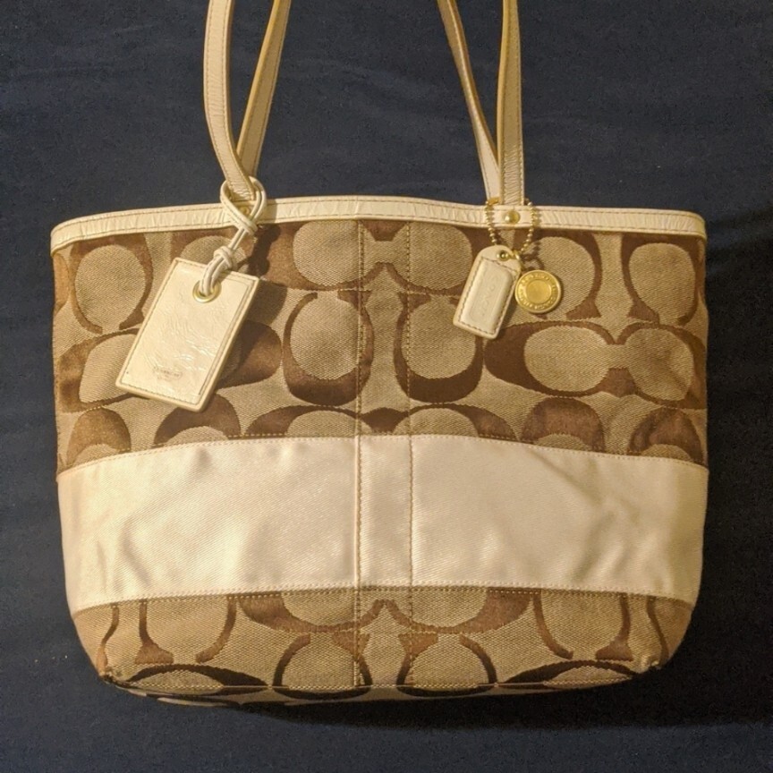 Coach Tote Signature Jacquard Brown Tan White 10124 - Gem