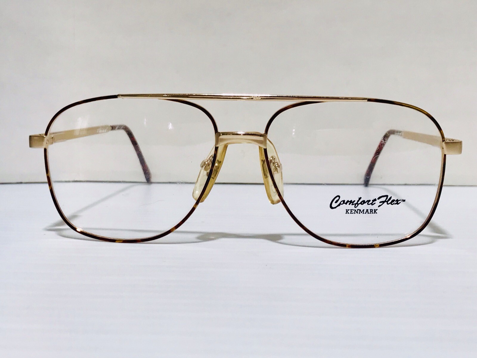 KENMARK FLEX 57mm SQUARE GOLD/AMBER METAL MEN'S EYEGLASSES OPHTHALMIC ...