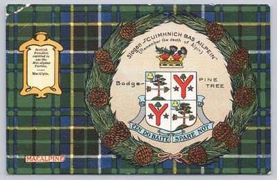 Postcard Scottish Tartan MacAlpine Clan Crest Pine Tree 69J | eBay