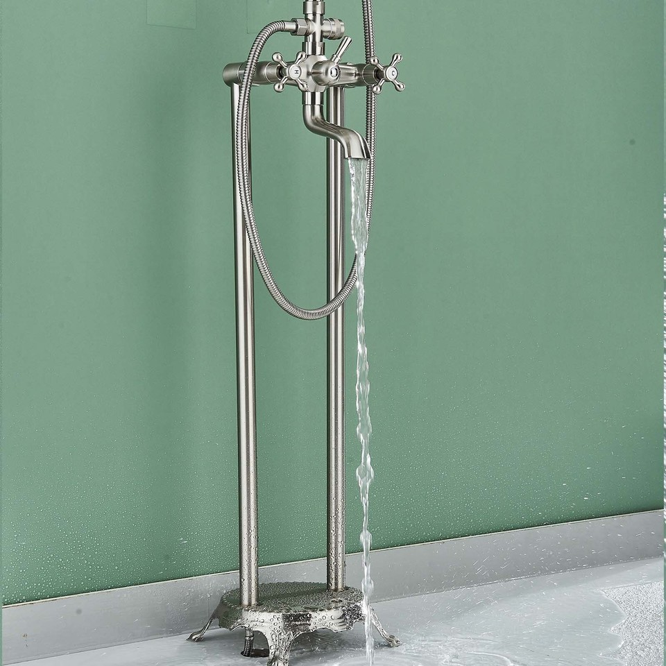Floor Mounted Free Standing Bathroom Tub Faucet Rain Shower Head Shower ...