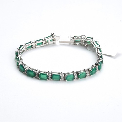 7x5mm Octagon cut Natural Green Onyx Sterling Silver bracelet size 7 ...