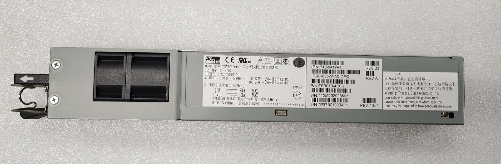 Juniper JPSU-650W-AC-AFO 650W AC Power Supply 740-041741 for EX4550 ...