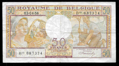 World Paper Money - Belgium 50 Francs 1956 Prefix B08 @ Crisp VF | eBay