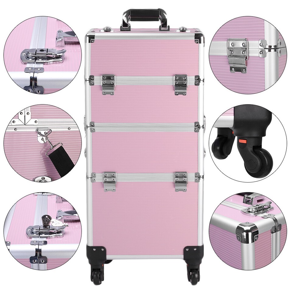 3-In-1 Aluminum Trolley Box Makeup Case Jewelry Cosmetic Nail Beauty ...