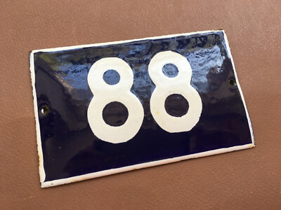 ANTIQUE VINTAGE ENAMEL SIGN HOUSE NUMBER 88 BLACK DOOR GATE STREET SIGN ...