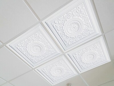 Washable PVC Ceiling Tiles 2' x 2' Lay-in Tile Mold Free, Majesty White ...