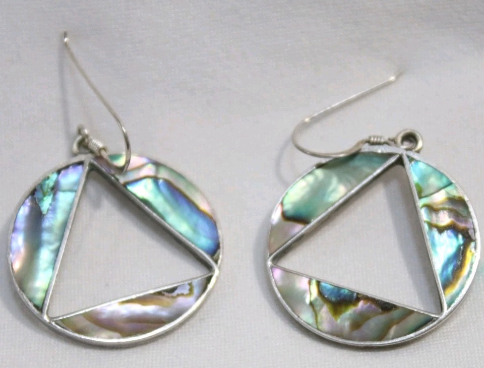 Vintage Mexican Sterling Silver Abalone Round Dangle Earrings | eBay