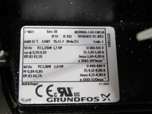 Grundfos Stainless Water Pump CM5-5 X-R-I-E-AQQE J-A-A-N / A-99115948 ...