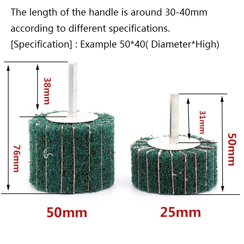 25mm-100mm Nylon Fibre Flap Wheel Sanding Polishing Mop 6mm Shank Metal ...