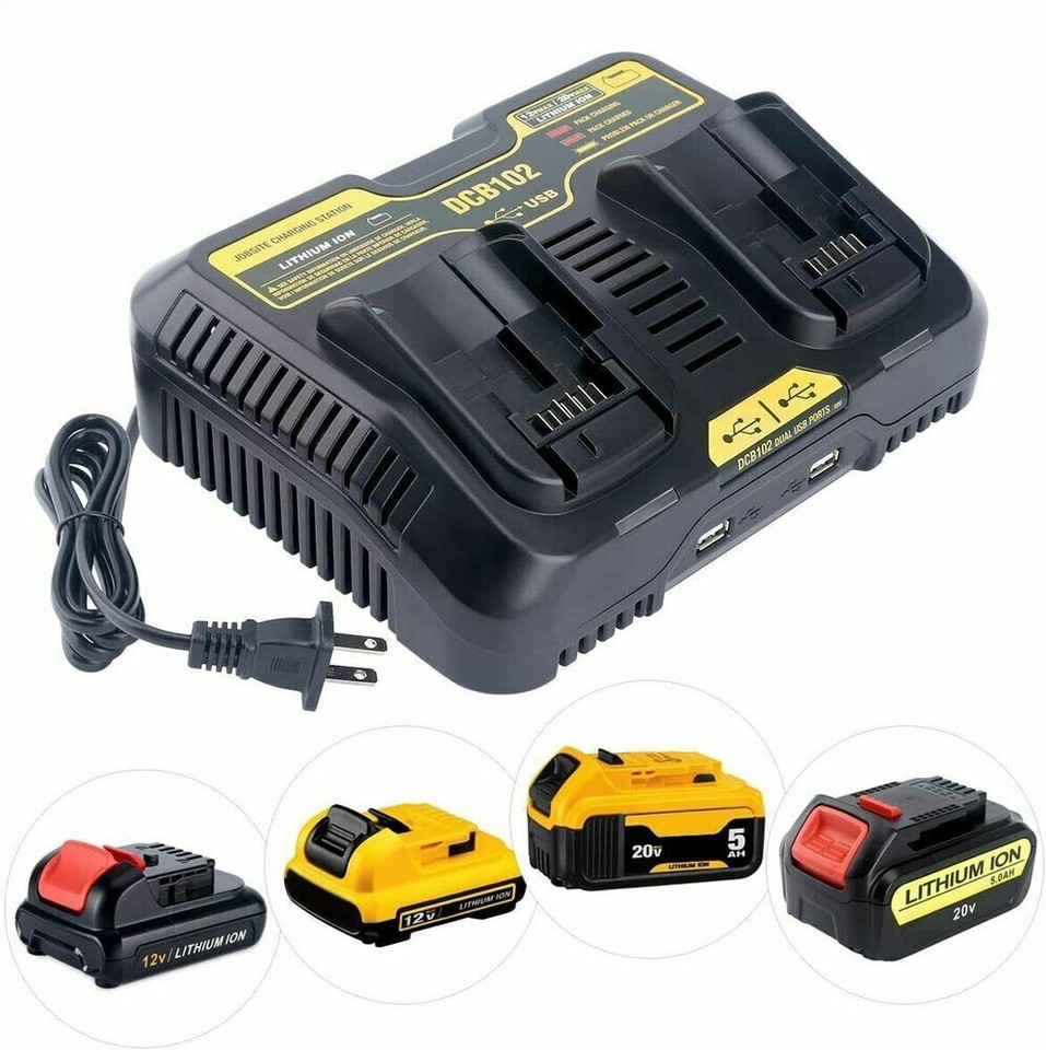 For Dewalt DCB102 Max Lithium Dual 2 Port Battery Charger DCB205 DCB206 ...